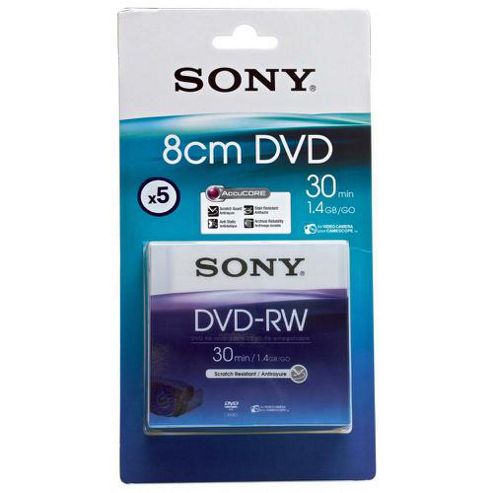 Buy Sony DVD-RW 1.4GB 30min 8cm Rewritable Disc 5 Pack - Blister from ...